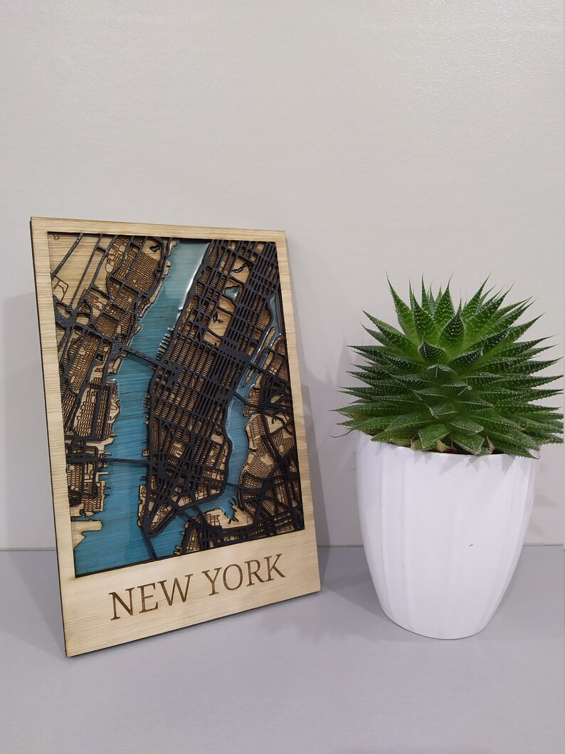 3D Wooden New York Street Map 3D City Wooden Map Housewarming Gift ...