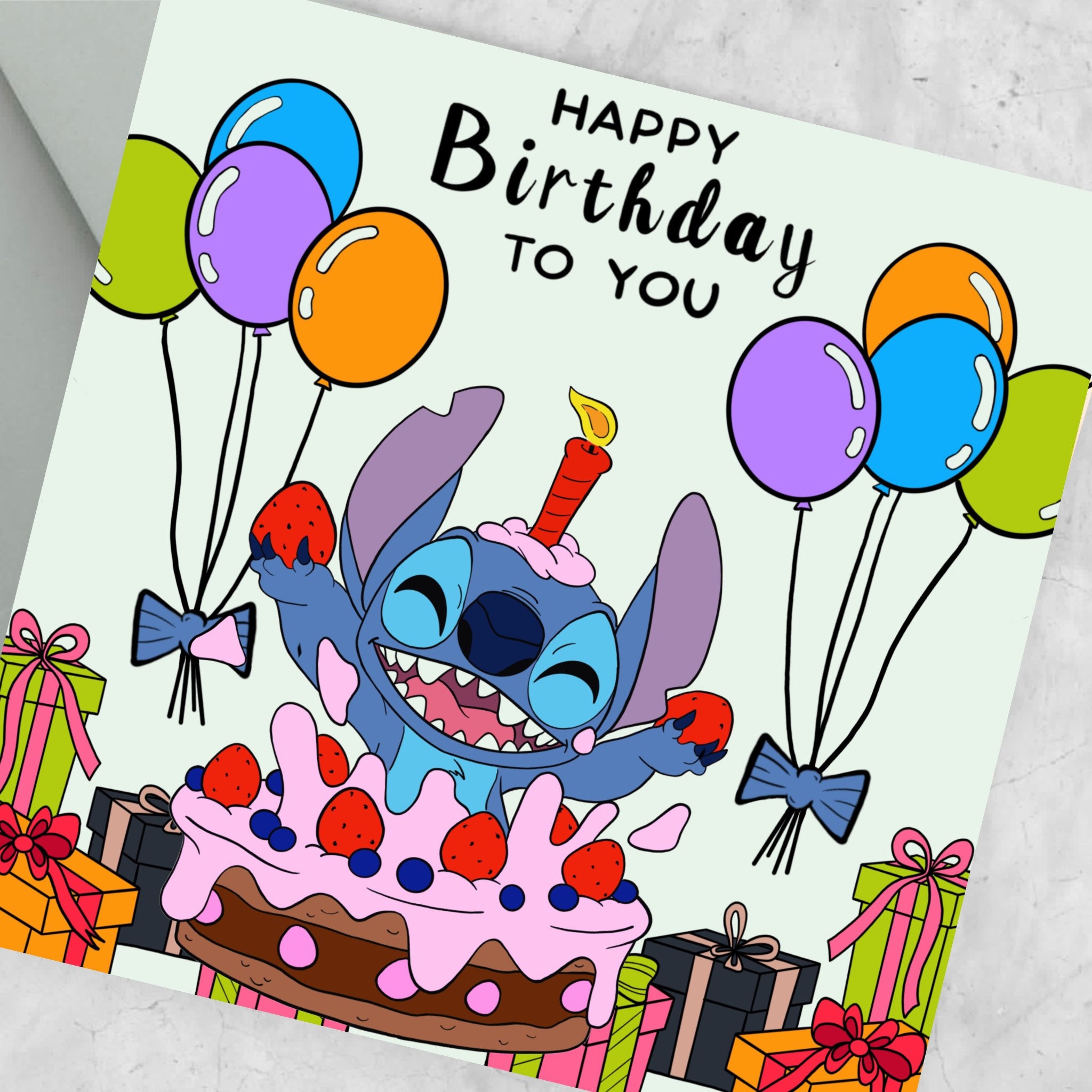 Disney Stitch Themed Birthday Greetings Card Balloon Card His Her ...