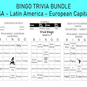 Bingo Game Kids Family, BINGO USA Capitals, Bingo Quiz Questions Trivia ...