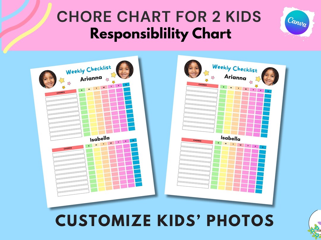 Editable Chore Chart for Multiple Kids, Chore Chart for Kids, Chore ...