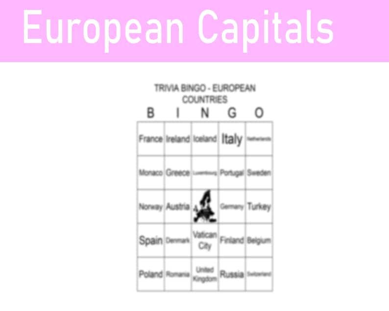 Bingo Game Kids Family, BINGO USA Capitals, Bingo Quiz Questions Trivia ...
