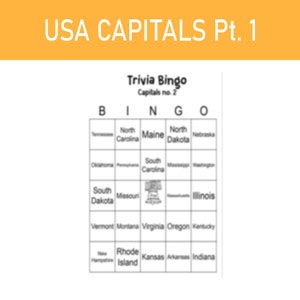 USA Capitals Bingo Game, Trivia Quiz (printable) - Etsy