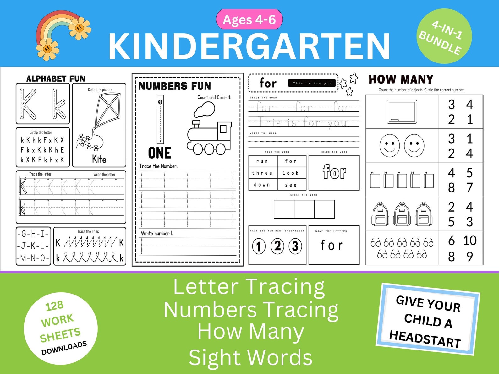 Kindergarten Learning Activity Bundle, Alphabet, Numbers, Sight Words ...