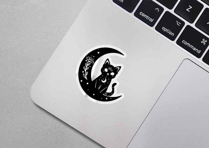 Celestial Cat Sticker | Cute Cat Sitting on Moon | Sticker | Celestial ...
