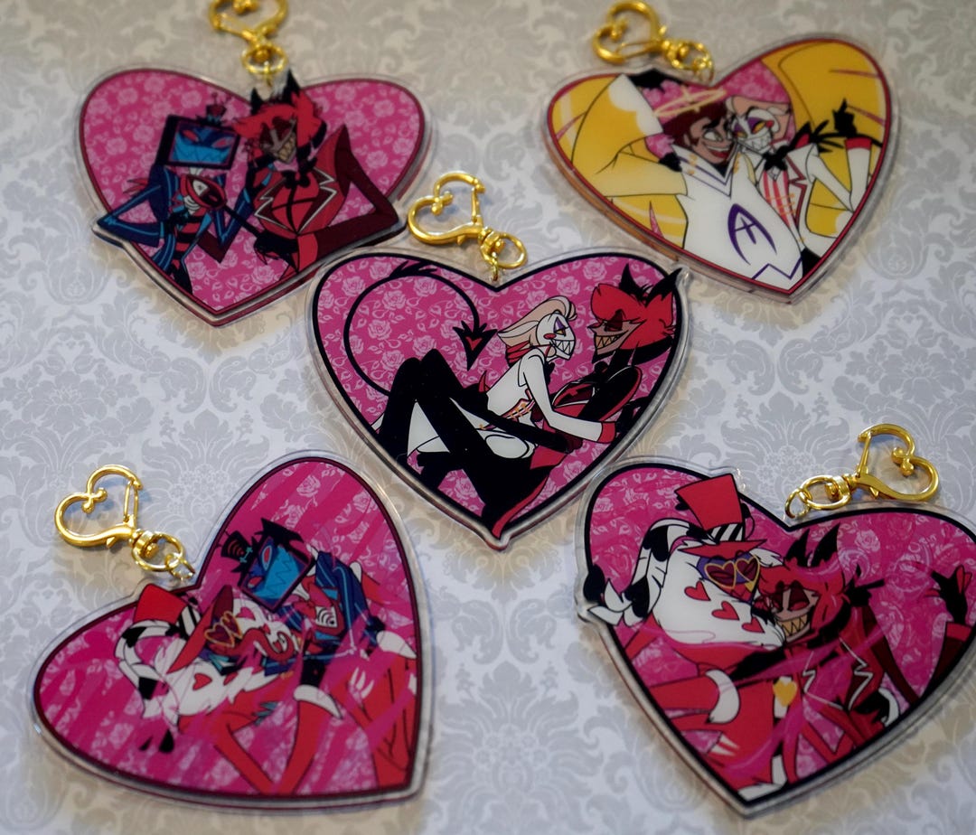 Hazbin Hotel Valentine Heart Ships Double Sided Acrylic Keychain 4 Inch ...