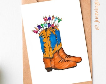 Cowboy Boots Happy Birthday Card - Etsy