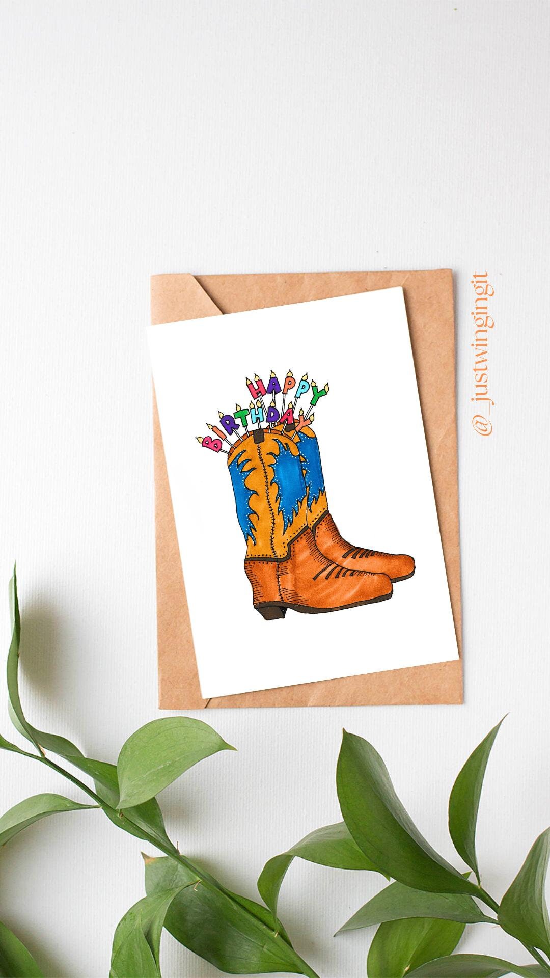 Cowboy Boots Birthday Card - Etsy