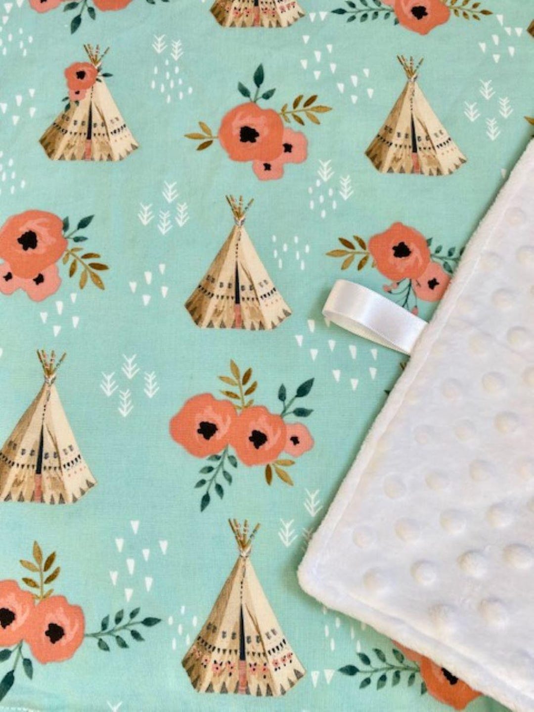Tribal Minky Girl Lovey, Peach Floral Baby Blanket, Boho Lovey ...