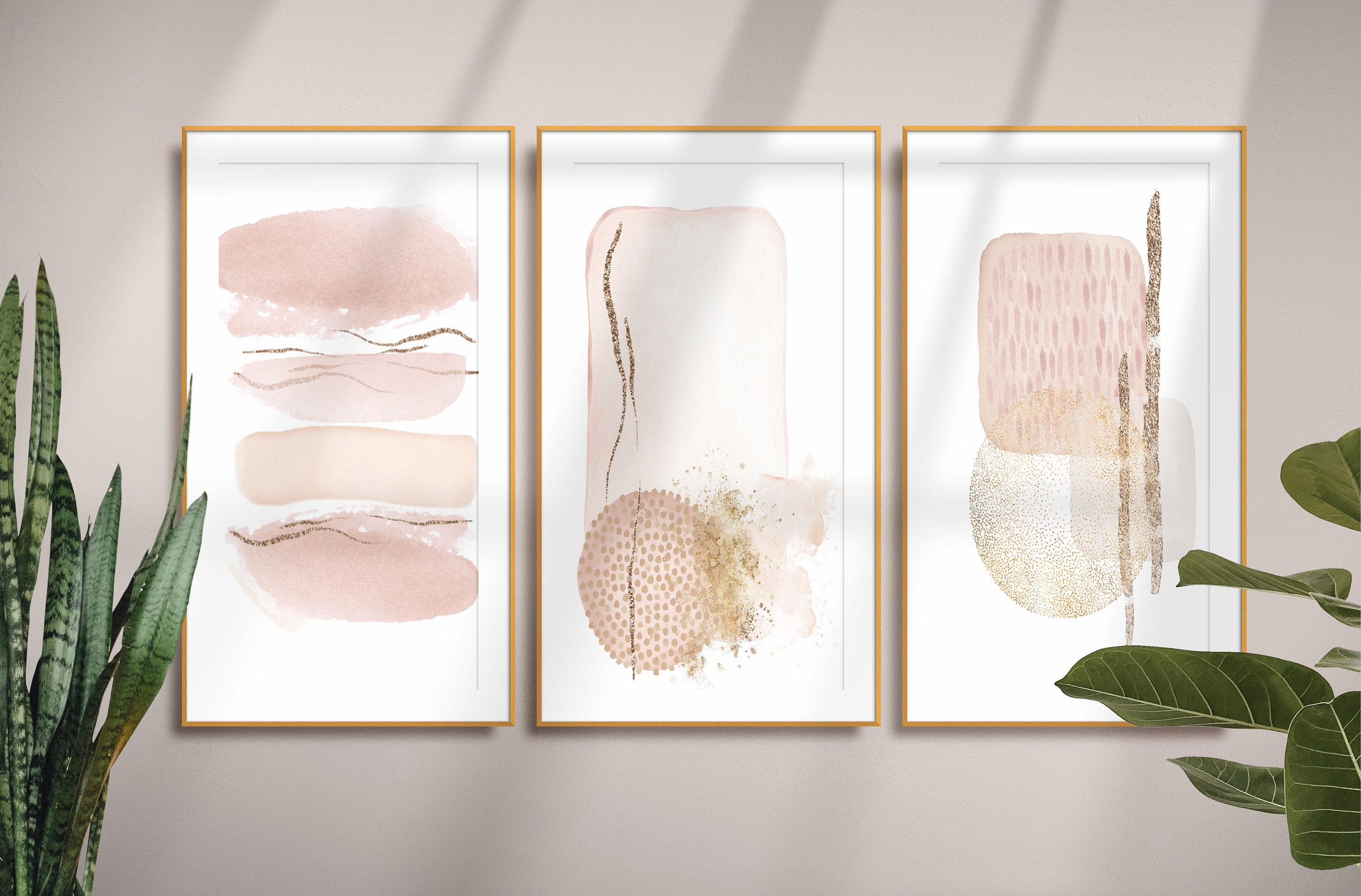 Pink and Gold Abstract Prints, Watercolour Abstract Printable Wall Art ...
