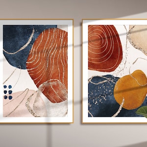 Abstract Wall Art, Watercolour Shapes Printable Wall Art, Navy ...