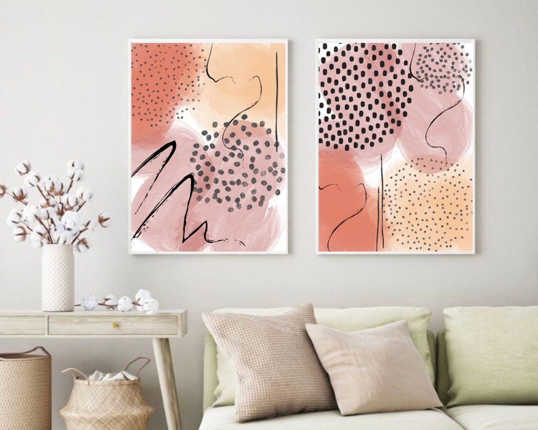 Pink Abstract Art Print Set of 2, Watercolor Printable Wall Art, Modern ...