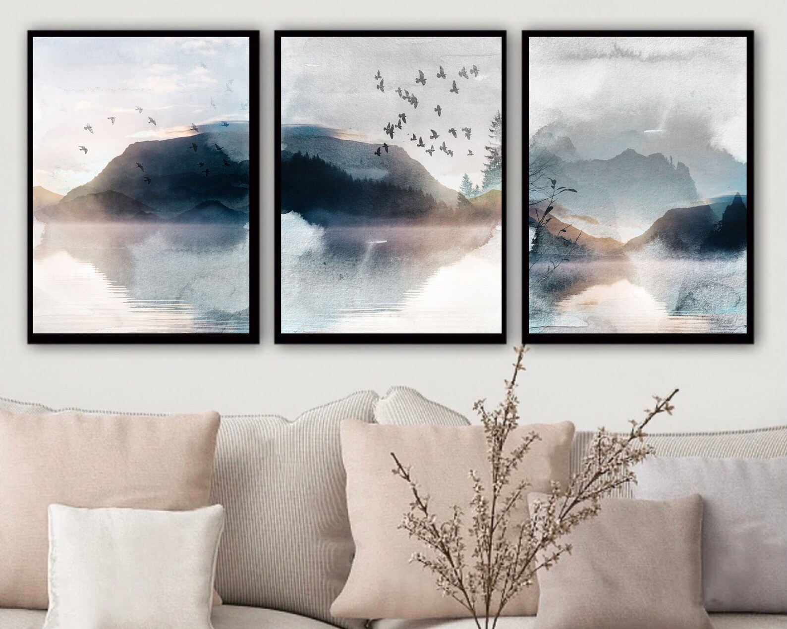 Set of 3 Abstract Landscape Prints Watercolor Neutral - Etsy