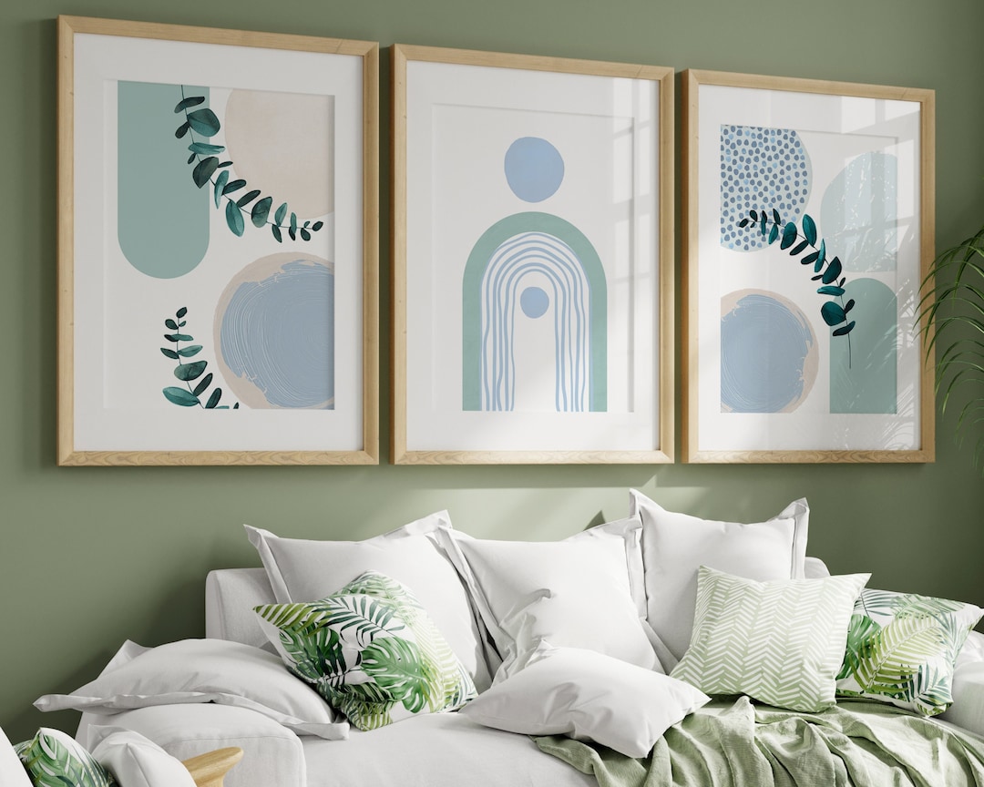 Boho Printable Wall Art, Modern Nordic Blue Green Set of 3 Prints ...