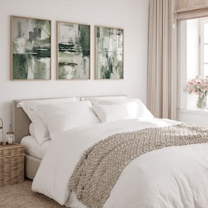 Abstract Print Set of 3, Green Printable Wall Art, Hallway Poster Set ...