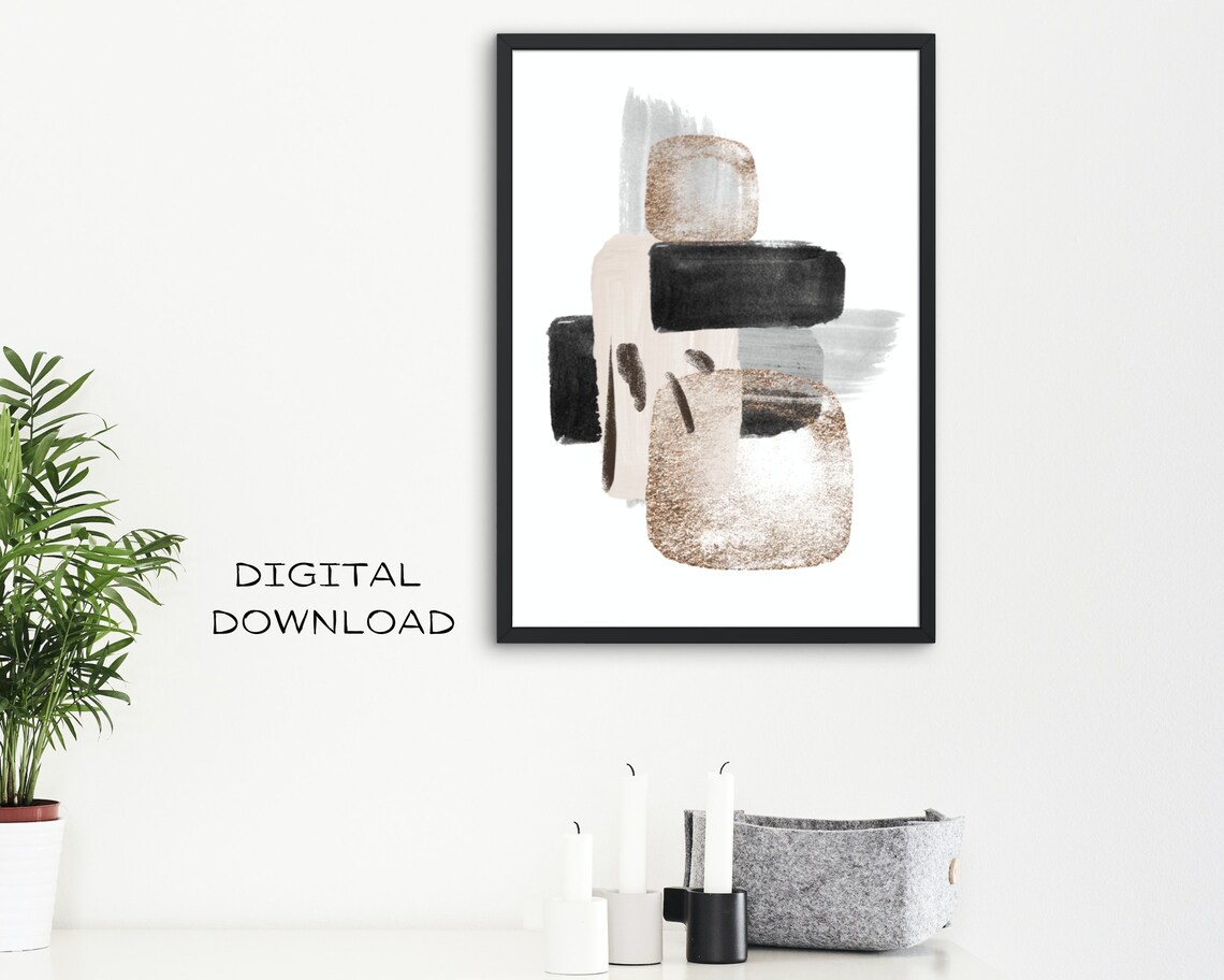 Abstract Art Prints Black Gold Printable Wall Art Block - Etsy