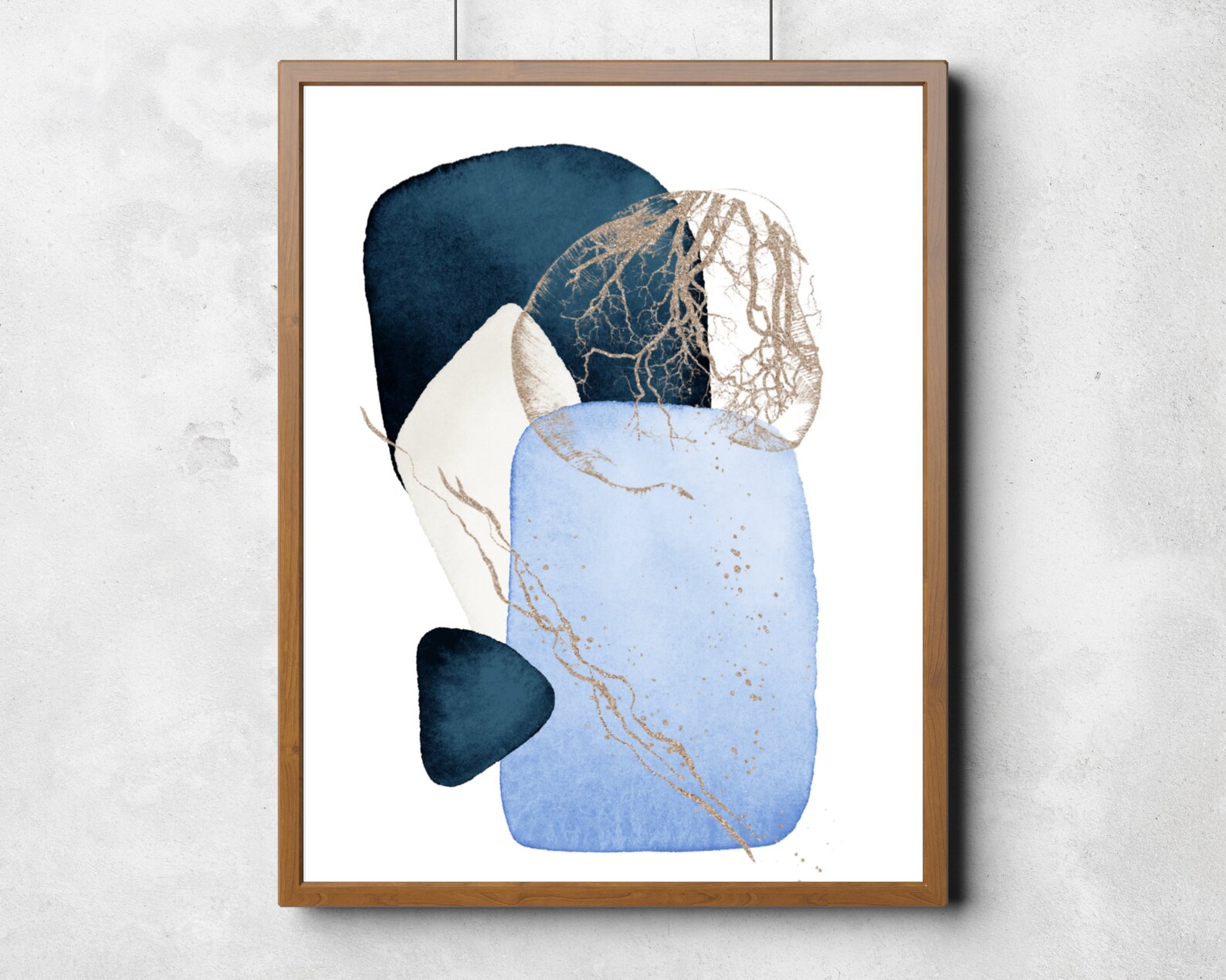 Blue Abstract Wall Art Navy Watercolour Shapes Printable Wall - Etsy