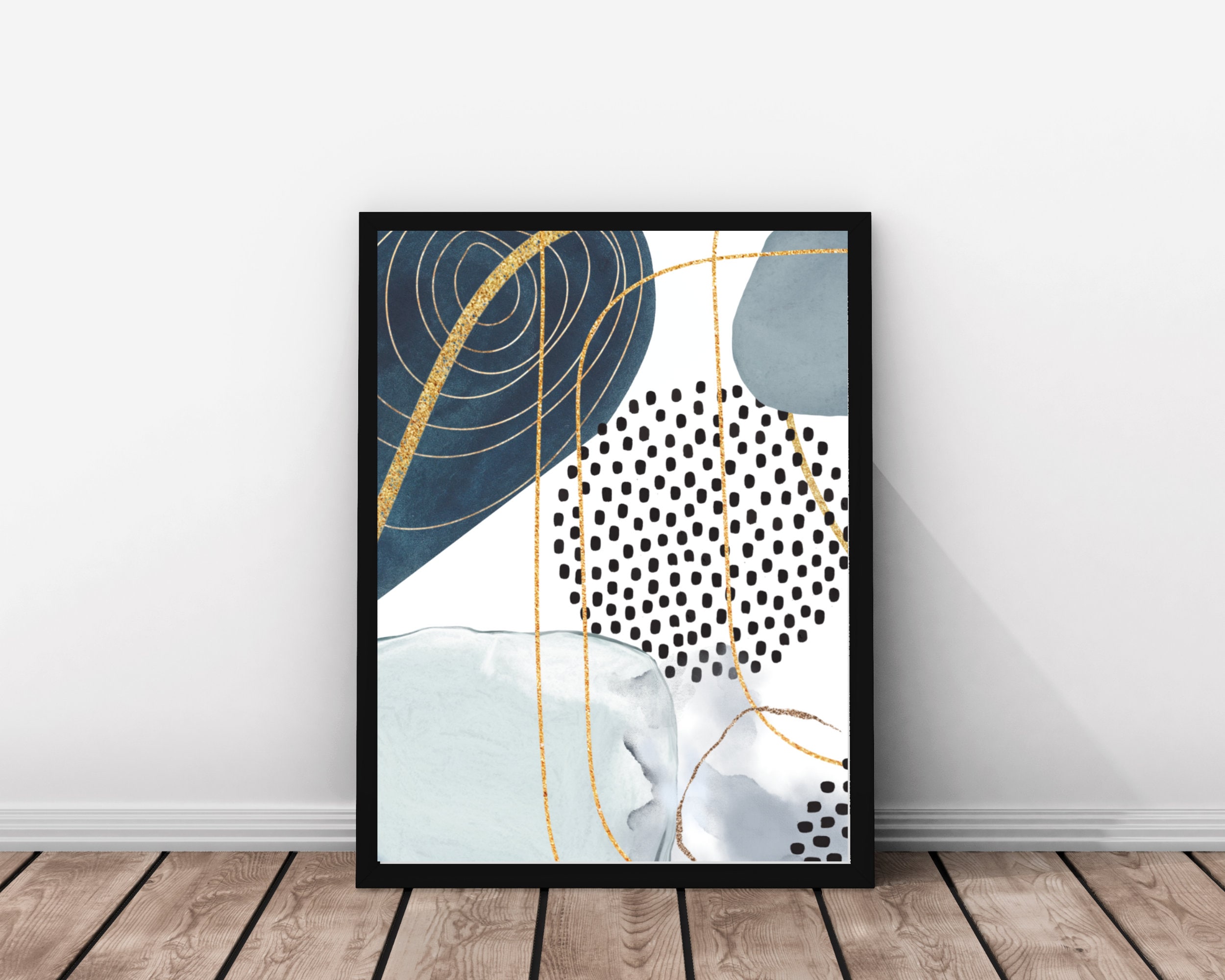 Abstract Wall Art, Watercolour Shapes Printable Wall Art, Navy Grey ...
