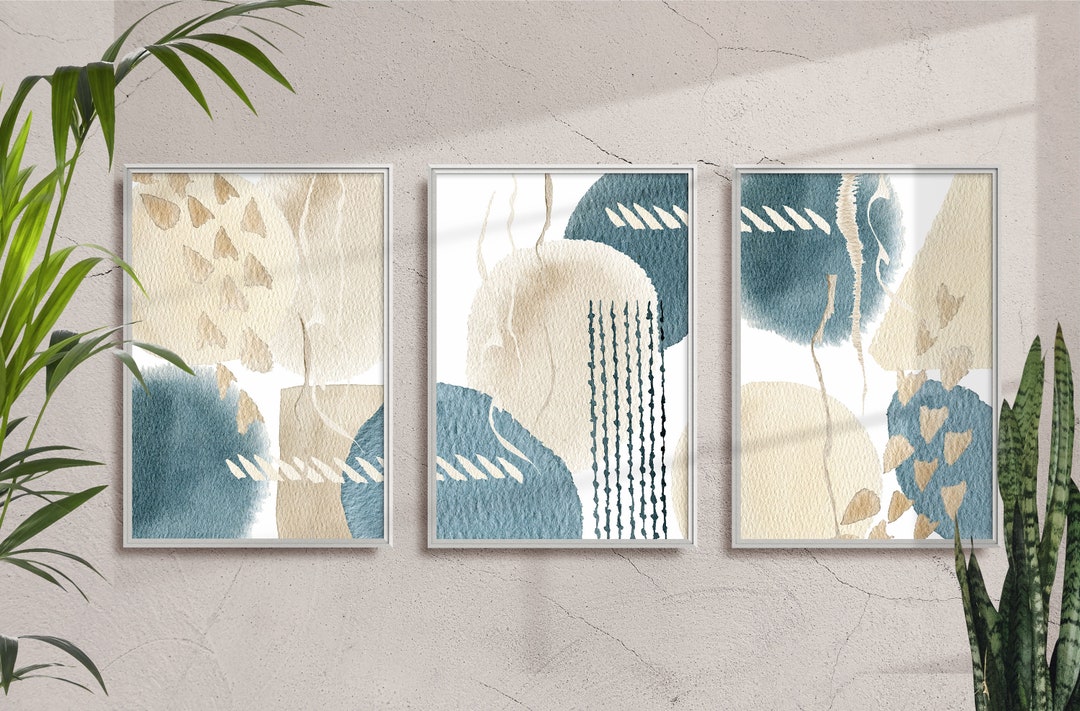 Blue Abstract Wall Art, Sky Blue and Beige Textured Shapes Printable ...