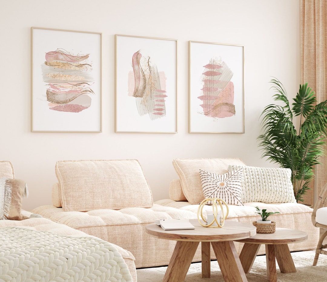 Pink Printable Wall Art, Modern Pink and Gold Set of 3 Prints ...