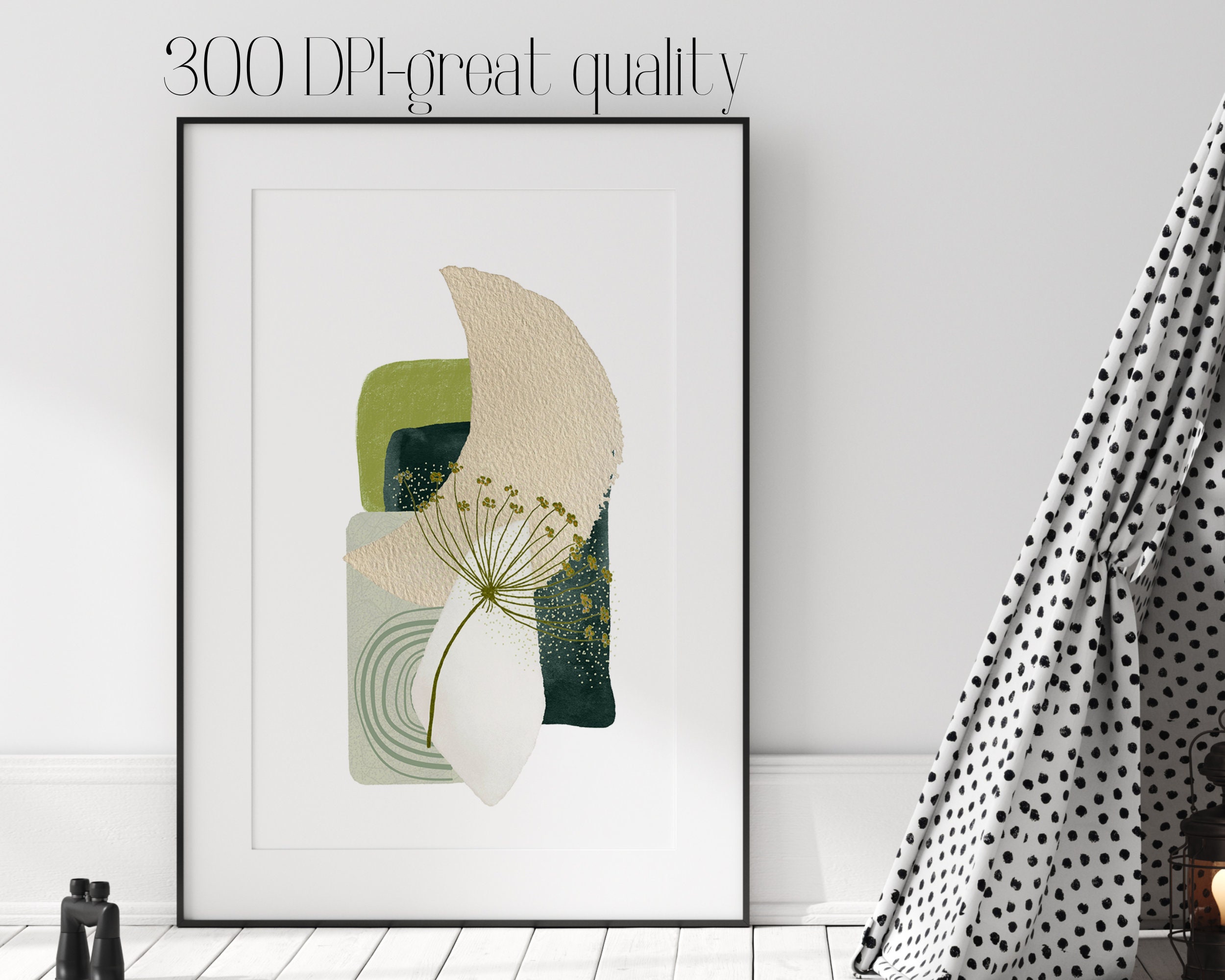 Modern Green Gallery Wall Art Set of 3 Abstract Art Bedroom Wall Decor ...