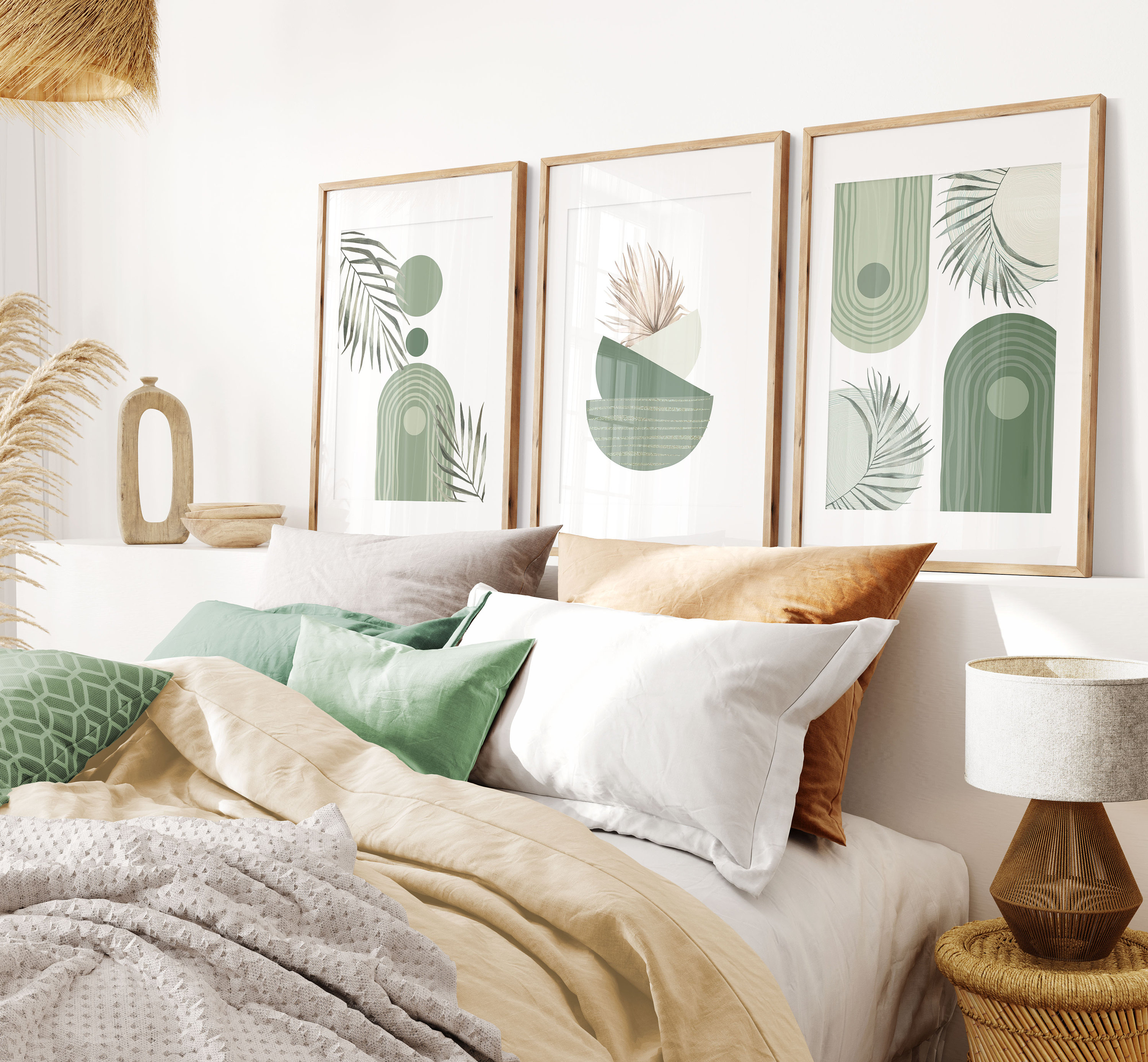 Sage Green Print Set Boho Printable Wall Art Olive Green Set of 3 Modern Minimalist Living Room Decor Geometric Shapes Hallway Print Etsy UK