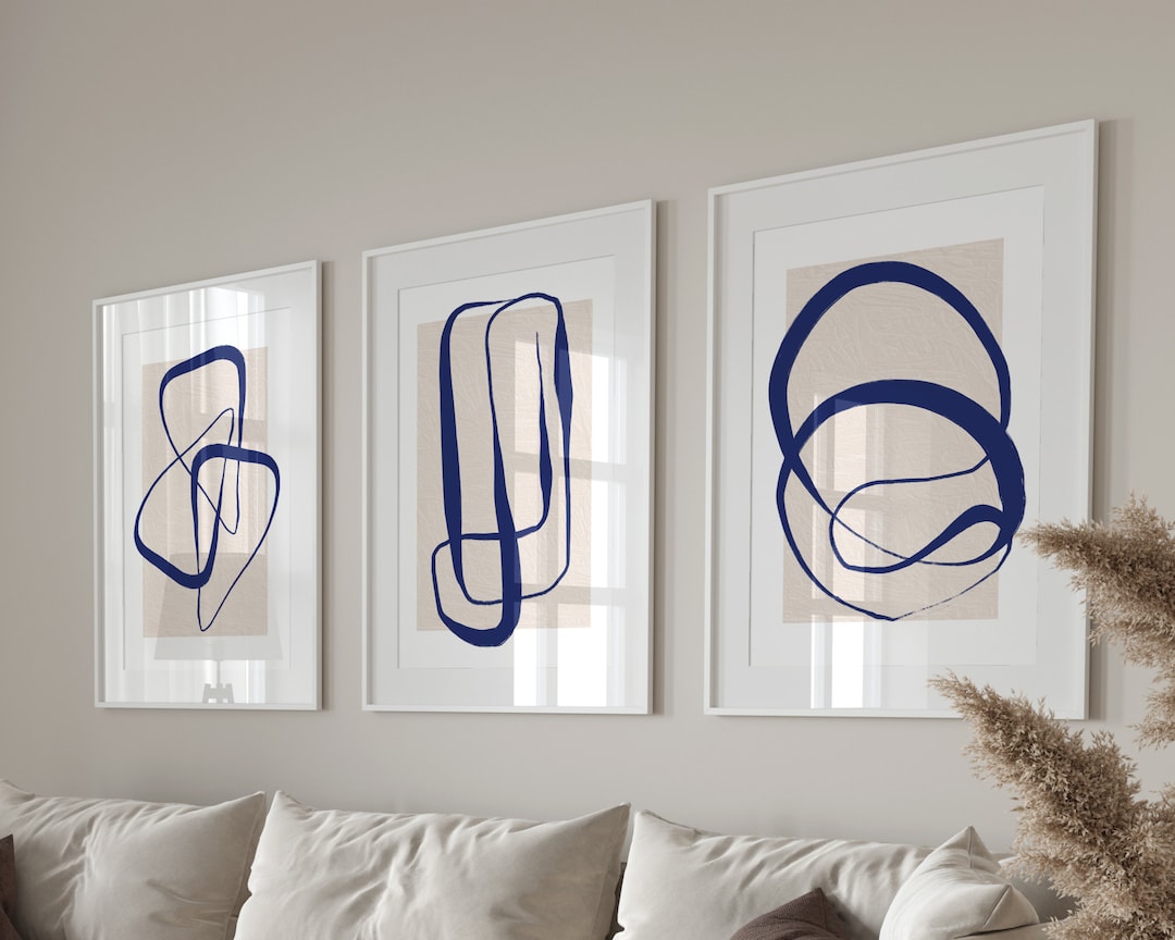 Blue Minimalist Line Drawing Modern Nordic Printable Gallery Wall Art ...