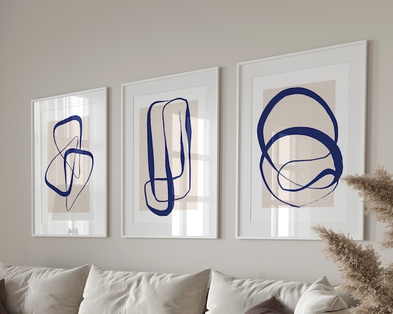 Blue Minimalist Line Drawing Modern Nordic Printable Gallery - Etsy