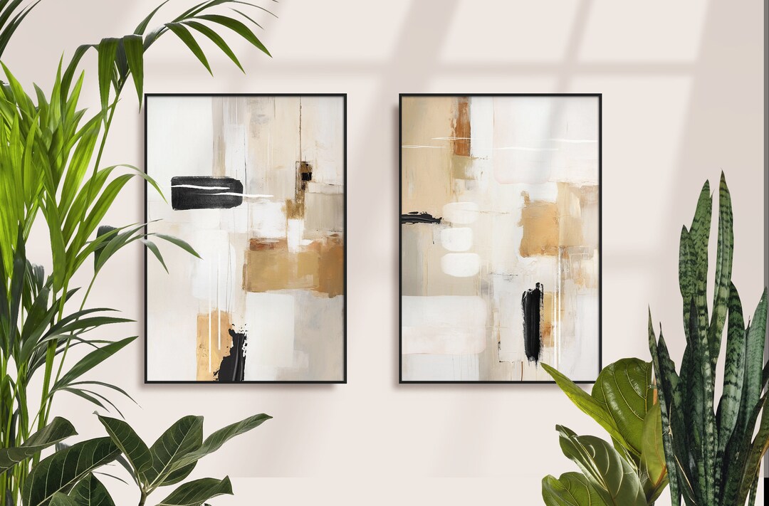 Beige Cream Abstract Art Printable Set of 2 Prints, Neutral Abstract ...