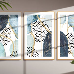 Blue Wall Art, Blue Watercolour Shapes Printable Wall Art, Set of 3 ...
