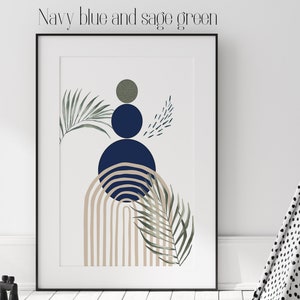 Boho Printable Wall Art, Modern Sage Green and Navy Blue Set of 3 ...