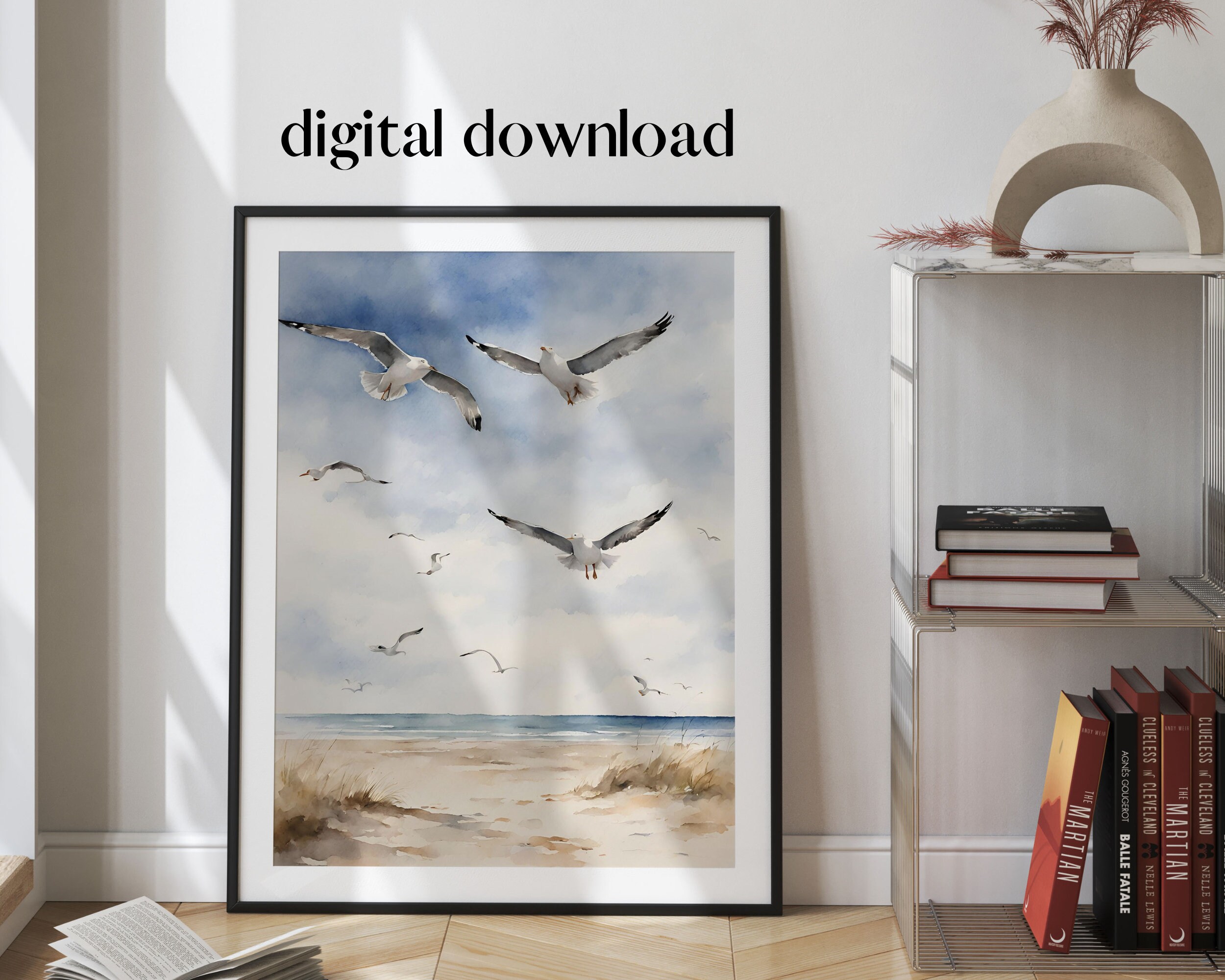 Beach Watercolor Print Set: Coastal Living Room Wall Art (digital ...
