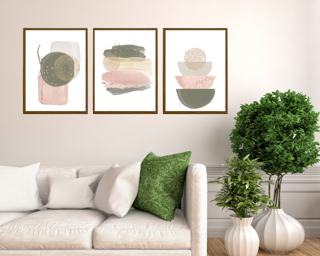 Abstract Wall Art, Watercolor Shapes Printable Wall Art, Green Pink ...