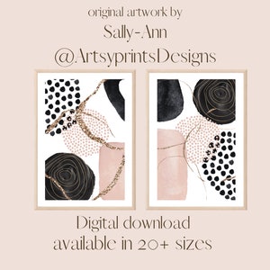 Abstract Wall Art, Watercolour Shapes Printable Wall Art, Pink Black ...