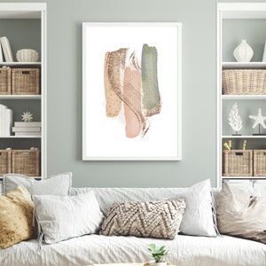 Abstract Wall Art, Sage Green and Pink Watercolour Shapes Printable ...