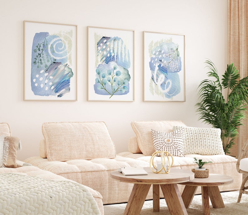 Blue Abstract Wall Art Light Blue Mauve Watercolour Shapes - Etsy