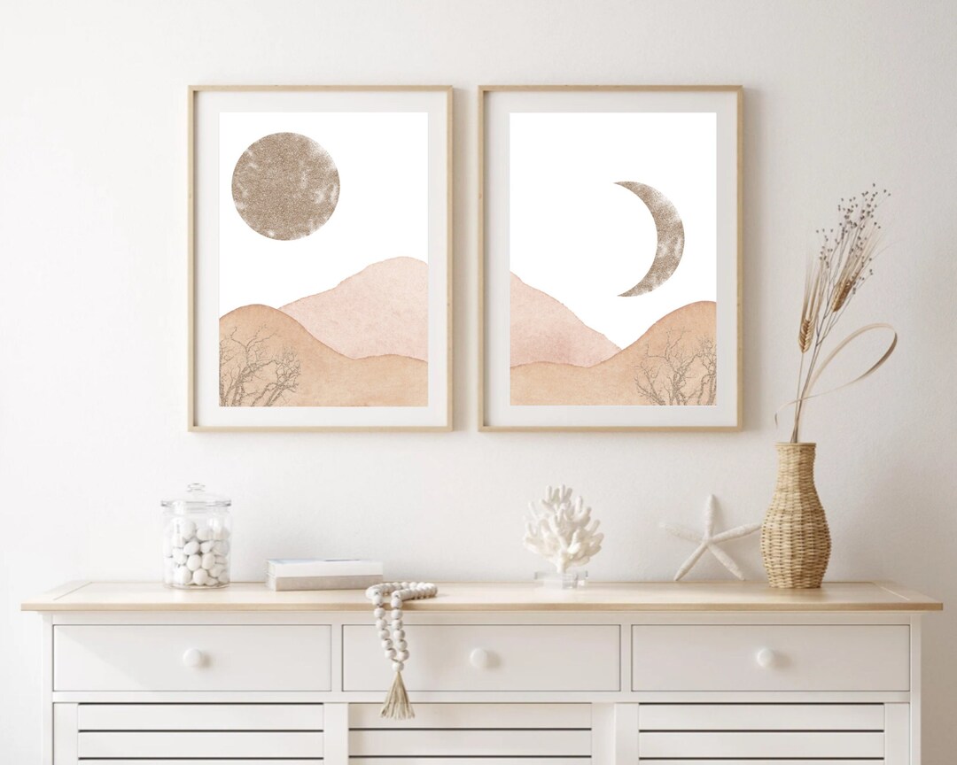 Sun and Moon Boho, Boho Wall Art, Boho Prints, Boho Landscape, Abstract ...