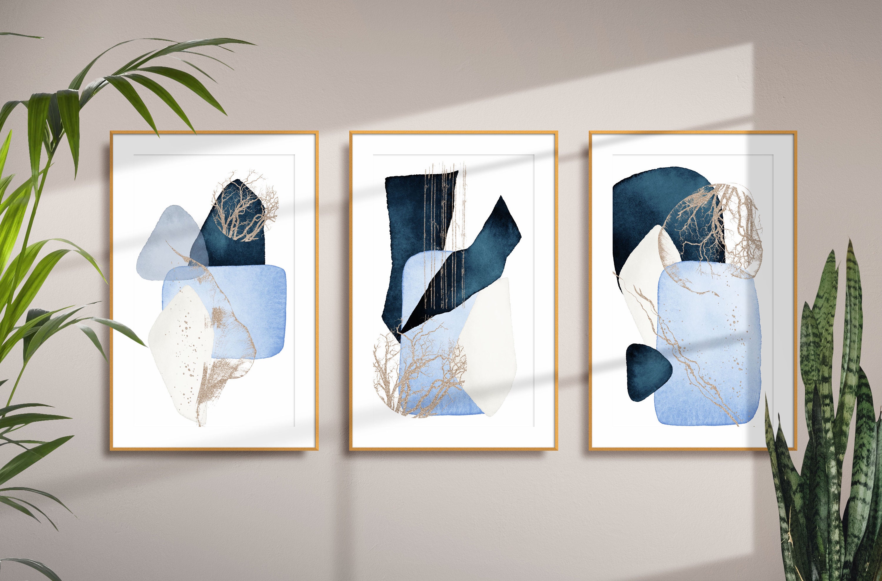 Blue Abstract Wall Art Navy Watercolour Shapes Printable Wall - Etsy