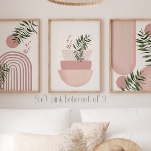 Pink Boho Printable Wall Art, Modern Nordic Pink Set of 3 Prints ...
