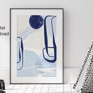 Minimalist Line Drawing Blue Modern Nordic Printable Gallery Wall Art ...