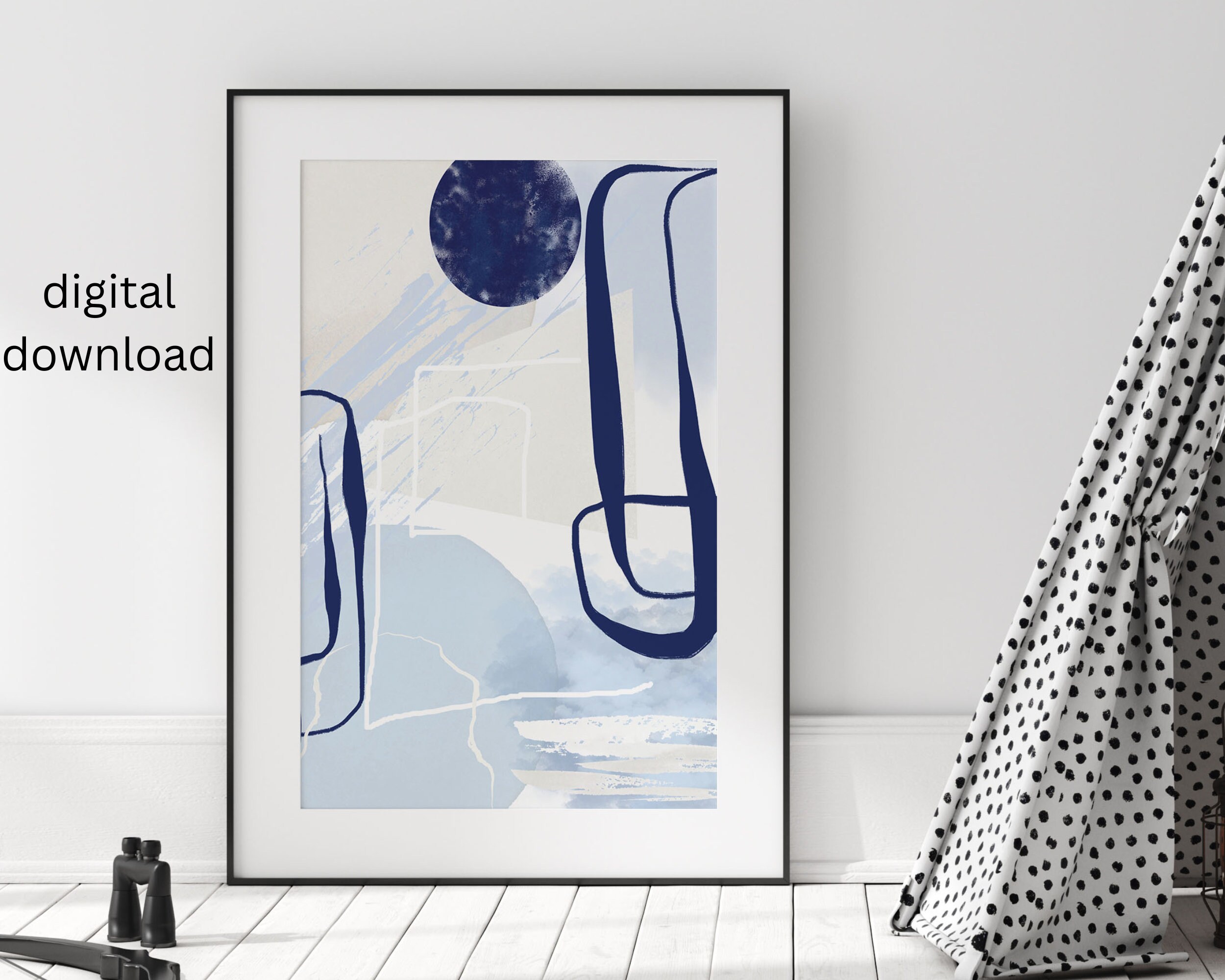 Minimalist Line Drawing Blue Modern Nordic Printable Gallery - Etsy