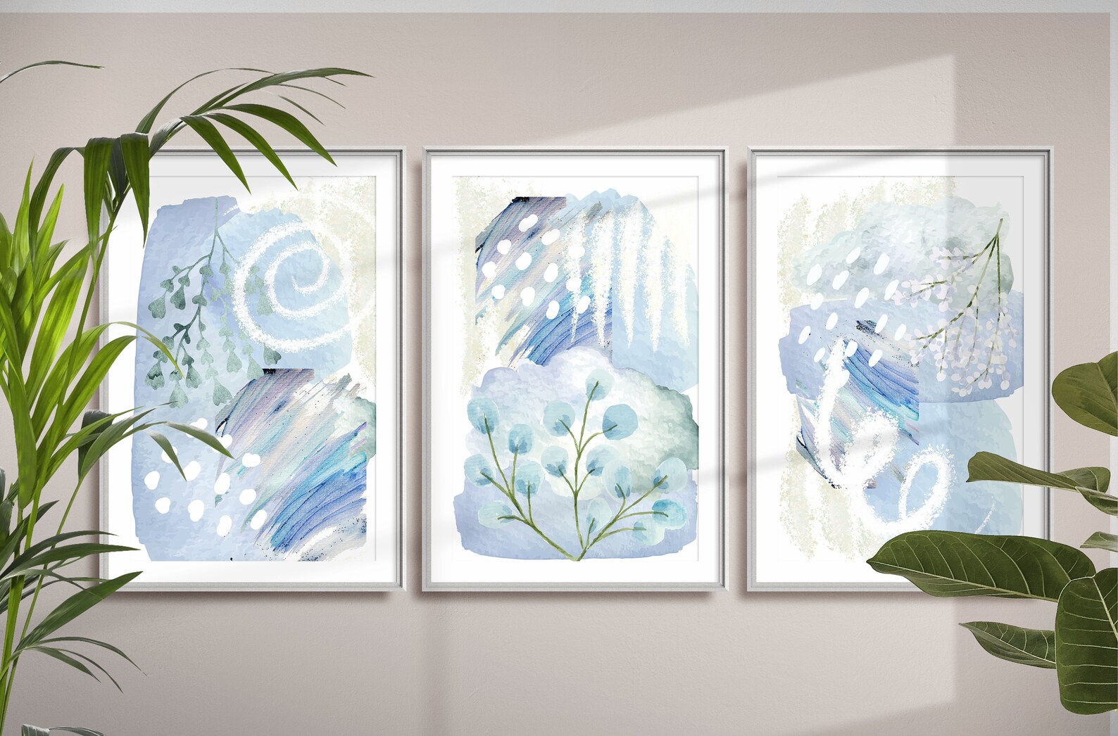Blue Abstract Wall Art Light Blue Mauve Watercolour Shapes - Etsy