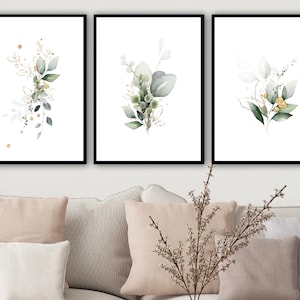 Botanical Print Set of 3, Green Botanical Wall Art, Large Poster Set ...