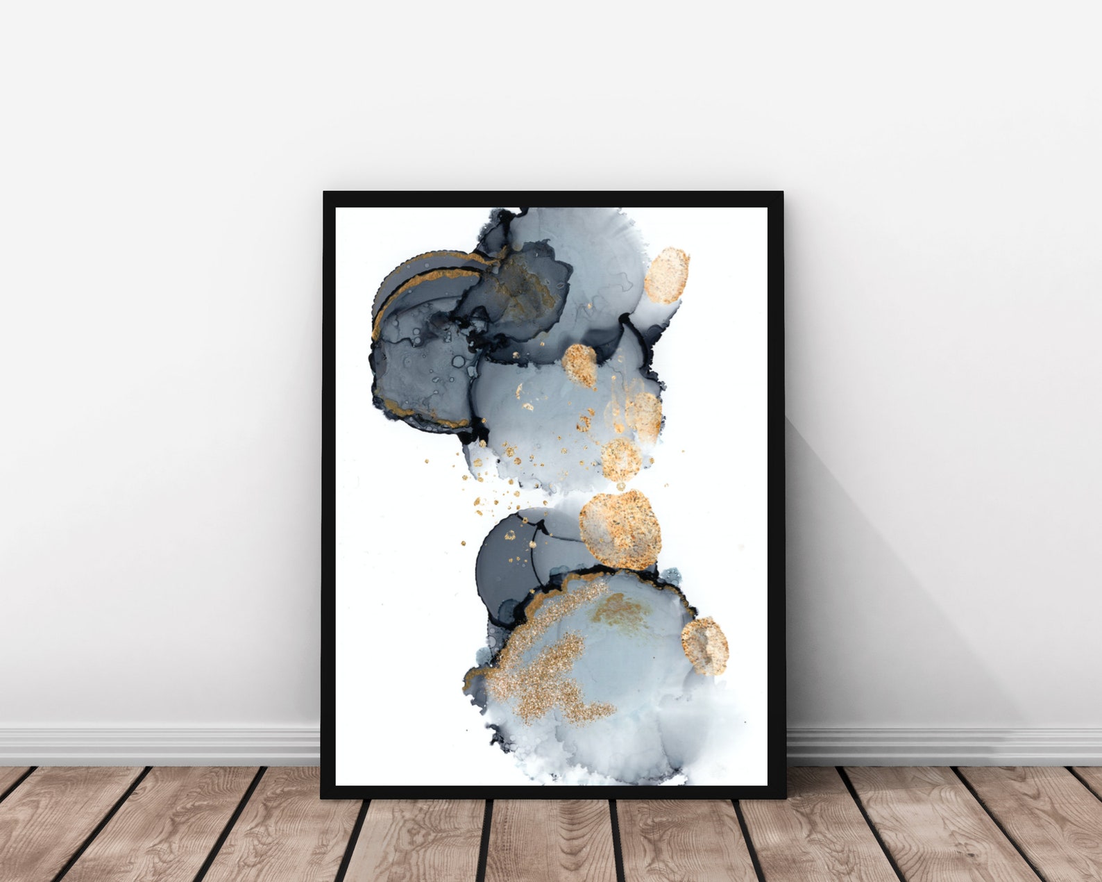 Grey and Gold Abstract Wall Art Set of 3, Modern Minimalist Poster ...
