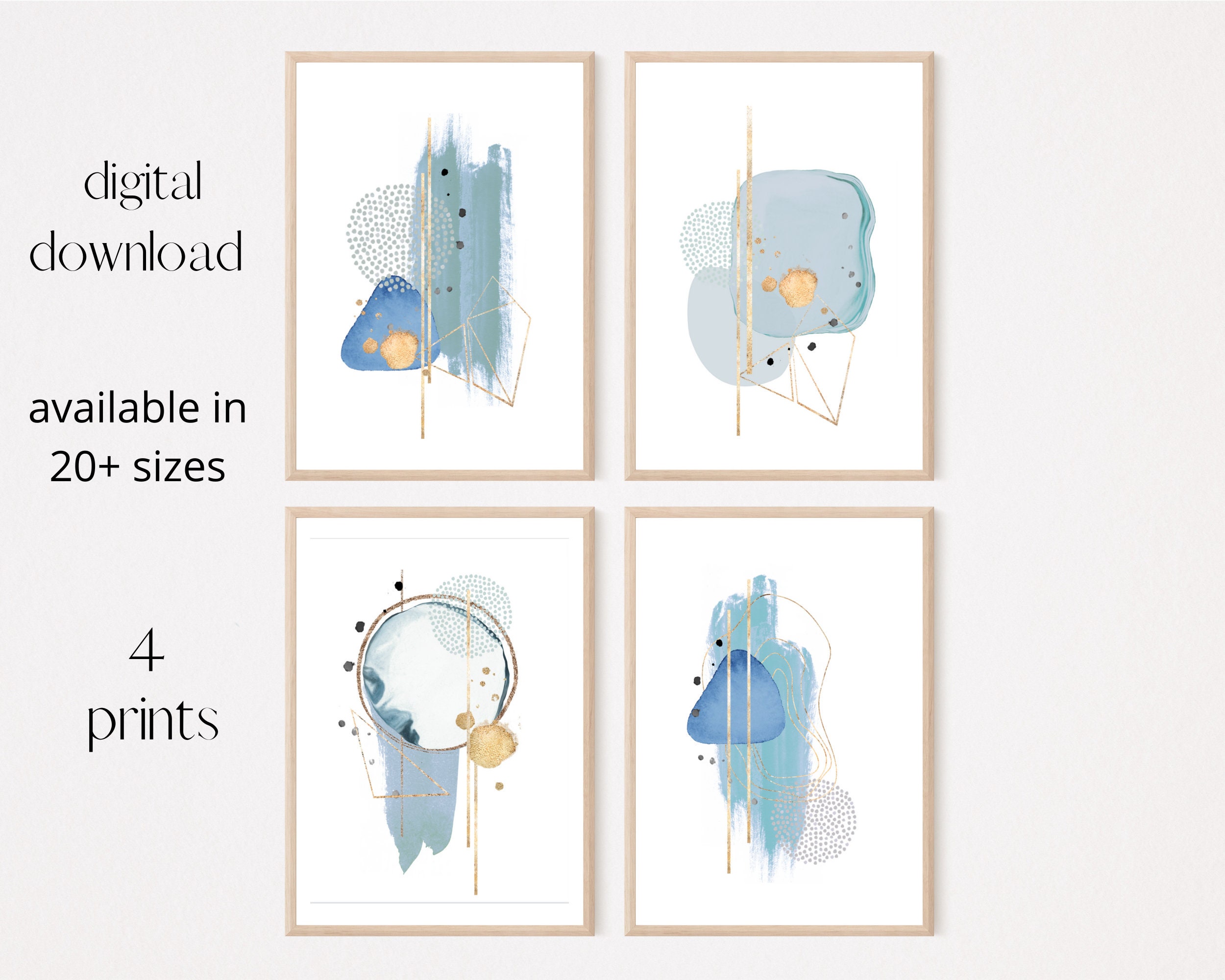 Blue Abstract Wall Art Blue Watercolour Shapes Printable Wall - Etsy