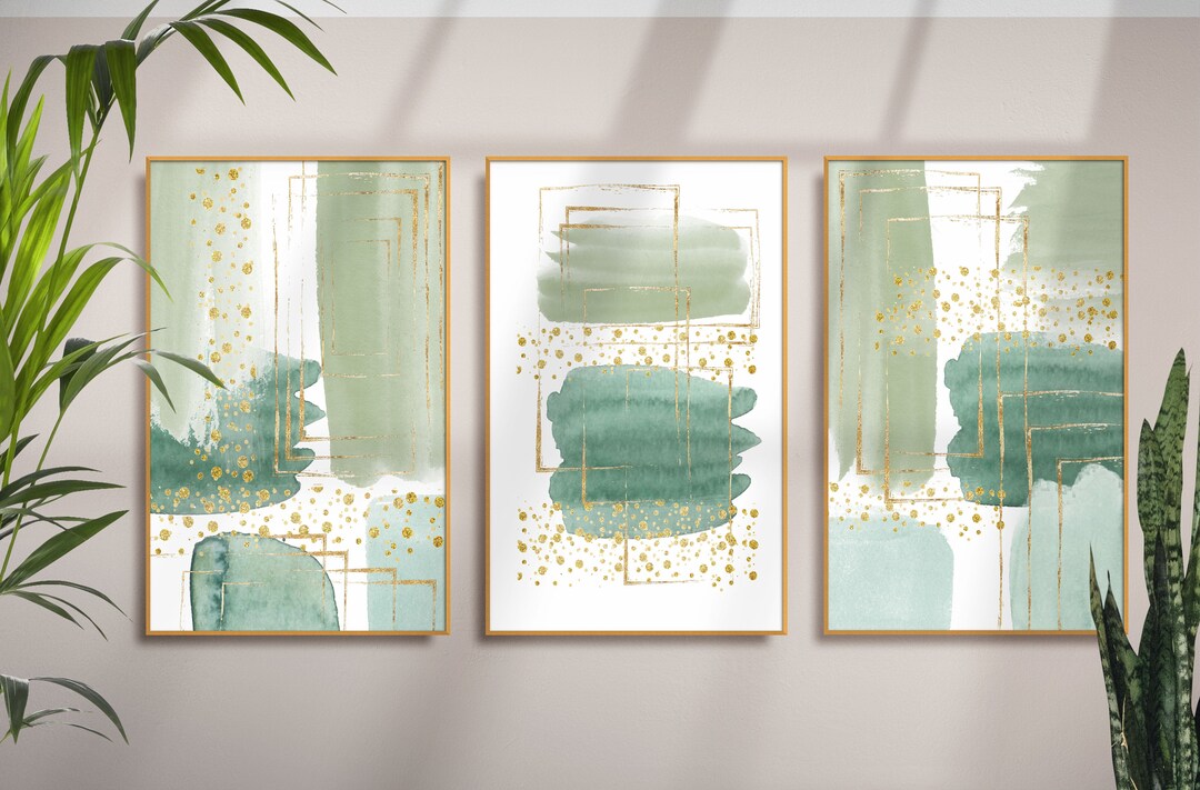 Green Abstract Prints, Watercolor Abstract Printable Wall Art Set of 3 ...