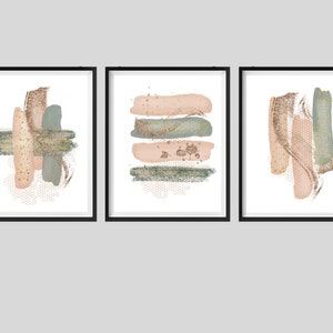 Abstract Wall Art, Sage Green and Pink Watercolour Shapes Printable ...