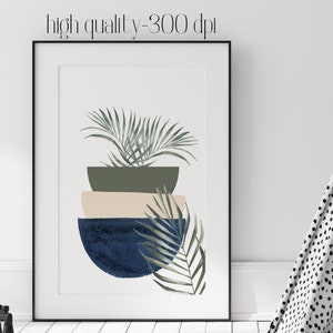 Boho Printable Wall Art, Modern Sage Green and Navy Blue Set of 3 ...