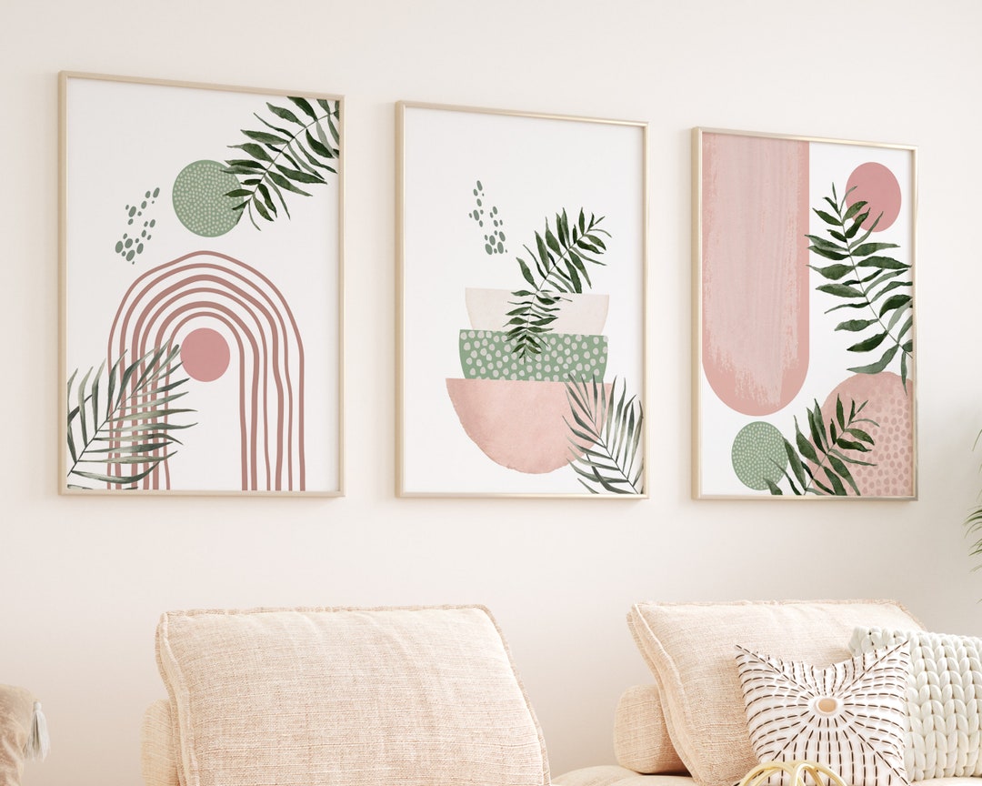 Set of 3 Boho Wall Art Prints, Digital Boho Botanical Prints, Mid ...