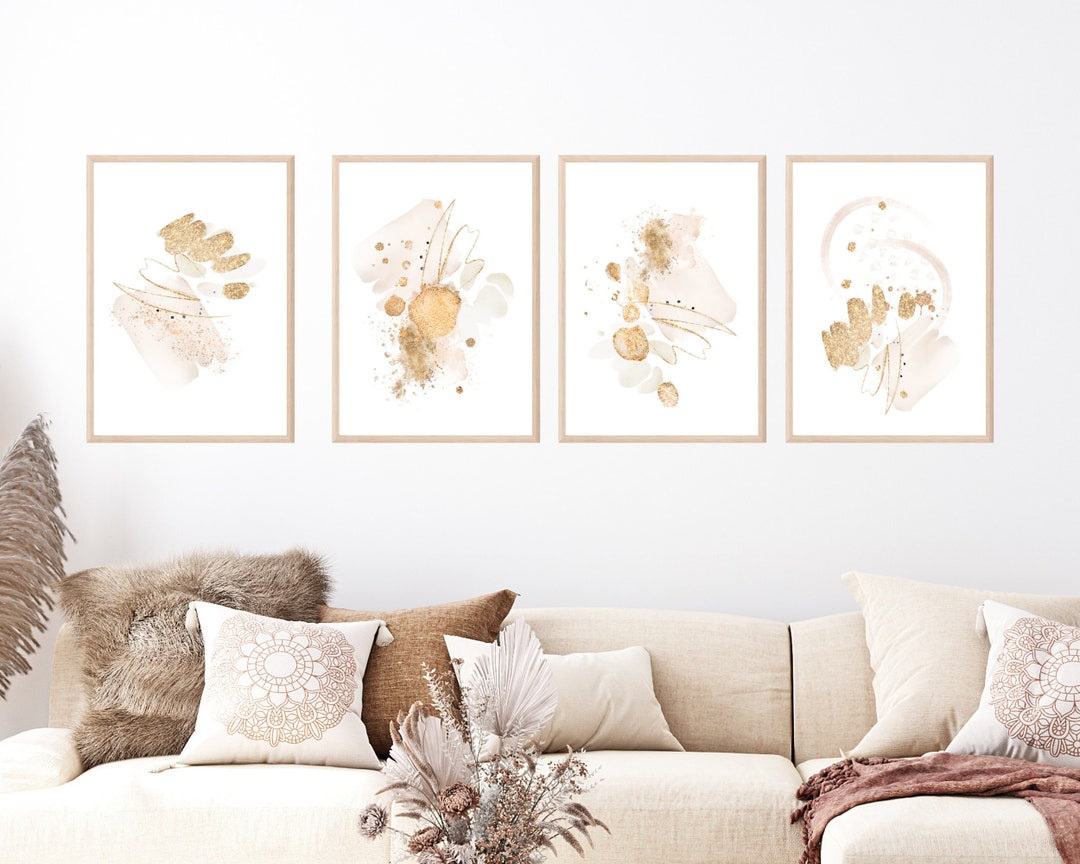 Abstract Prints, Buff Cream Gold Acrylic Painting Printable Wall Art ...