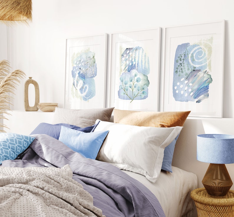 Blue Abstract Wall Art Light Blue Mauve Watercolour Shapes - Etsy